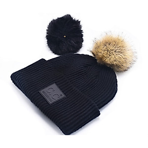 C.C Beanie Tie Dye Solid Detachable or Interchangeable Two Pom Cuffed Winter Knit Watch Hat Skull Cap