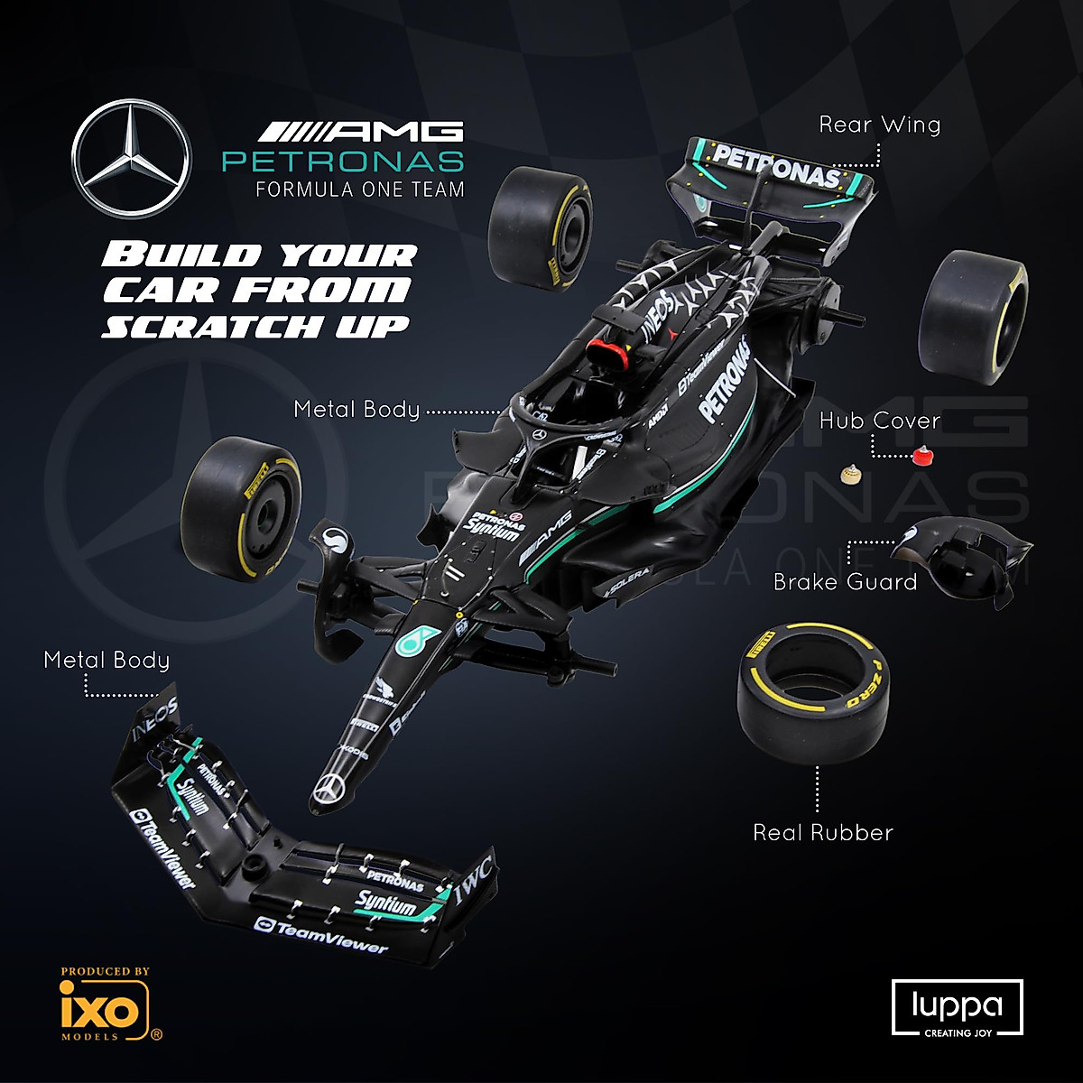 Formula 1 AMG W14 Model Kit - 1:18 Scale Racing F1 AMG W14 E Performance Model Inspired by Lewis Hamilton & George Russell Building kit, Collectible diecast, 140 Pieces