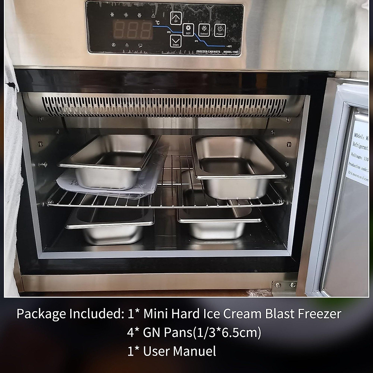 Yovtekc 32L Mini Gelato Blast Freezer, Batch Freezer, Blast Chiller Freezer, Tabletop Hard Ice Cream Freezer, Food Chilling Freezing, One Click Defrosting for Ice Cream Gelato, 290W 110V