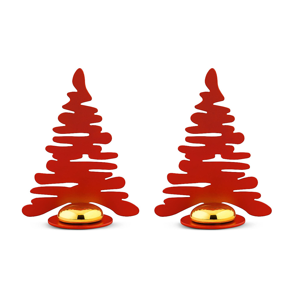 Alessi Barkplace Tree BM16S2 R - Set of Two Placecards with The Shape of a Christmas Tree, in Colored Steel with Epoxy Resin, Red with Porcelain Magnet