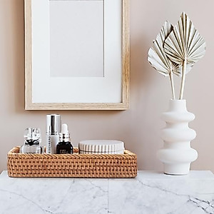 Rattan Bathroom Vanity Trays Toilet Tank Baskets Long Narrow Hand Towel Storage Basket for Storage, Decorative (Natural 10.2 x 4.9 x 1.8 inch)