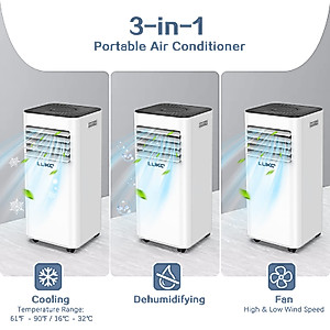LUKO Portable Air Conditioner 8000 BTU, Cooling, Fan, Dehumidifier 3-in-1 AC Unit for Rooms up to 300 Sq. Ft, Includes Child Lock, Remote Control and Window Kits