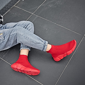 Casbeam Boys and Girls Breathable Lightweight Fashion Casual Sports Walking Shoes Running Sneakers 054 High Top Red 38