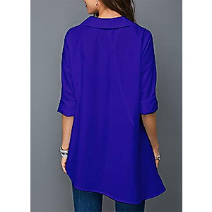 Andongnywell Womens Roll up Sleeve Irregular Hem Button Shirts Pullover Stretch Formal Casual Shirt Blouse (Blue,8,5X-Large)