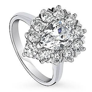 BERRICLE Sterling Silver Halo Wedding Engagement Rings Pear Cut Cubic Zirconia CZ Statement Cocktail Ring for Women, Rhodium Plated Size 8