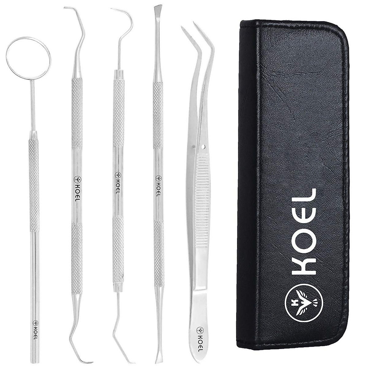 KOEL Dental Tools Kit Stick Oral Care Interdental Teeth Cleaning Teeth Whitening Dentist Floss Calculus Plaque Remover Probe, Mirror Dentist Kit (5P Dental Set)