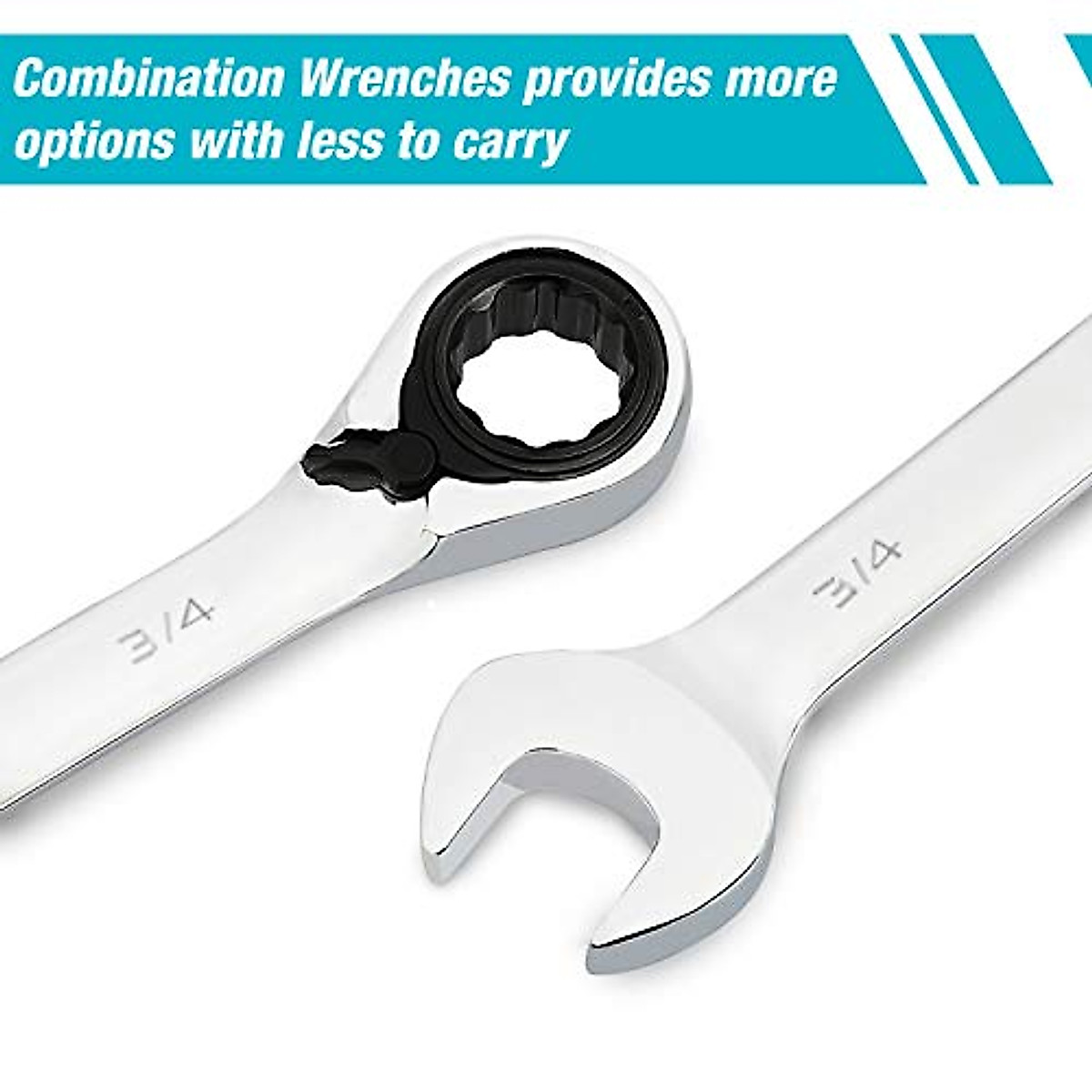 DURATECH Reversible Ratcheting Combination Wrench Set, SAE, 9-Piece, Open end Spanner with Rolling Pouch, 1/4'' to 3/4", 12 Point, CR-V Steel