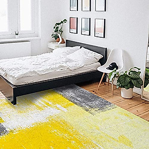 Yellow Area Rug 2'8"x5' for Living Room Bedroom Modern Abstract Gray Rug Soft Shag Rugs Non-Slip Entryway Carpet Non-Shedding Playing Mat for Kids Nursery Room Washable Rug