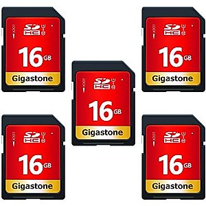 Gigastone 16GB 5 Pack SD Card UHS-I U1 Class 10 SDHC Memory Card High-Speed Full HD Video Canon Nikon Sony Pentax Kodak Olympus Panasonic Digital Camera, with 5 Mini Cases
