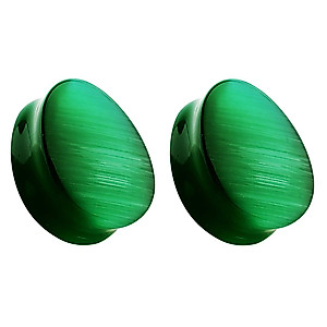 Pierced Owl Natural Green Cat's Eye Stone Double Flared Tear Drop Plugs, Sold as a Pair (19mm (3/4"))