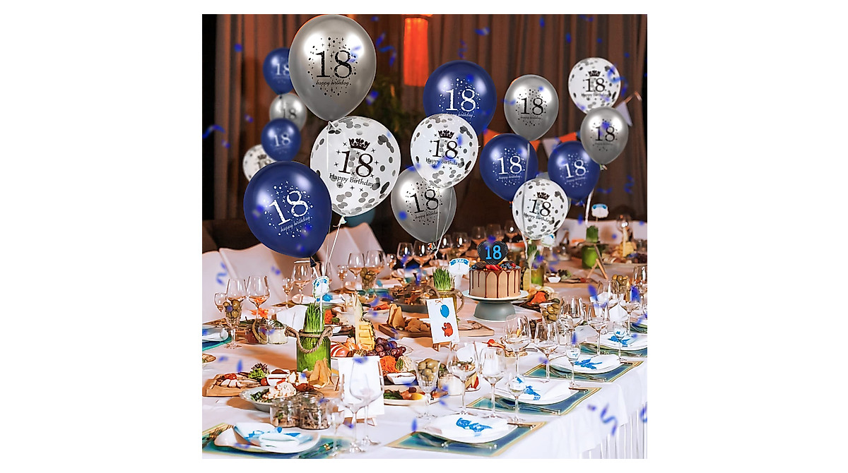 18th Birthday Balloons Navy Blue Silver Latex - Perfect Party Decor