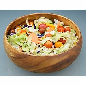 PACIFIC MERCHANTS Acaciaware Acacia Wood 10" x 4" Round, Sustainable, Eco-Friendly, Salad Bowl with Salad Servers, Wooden Salad Bowl