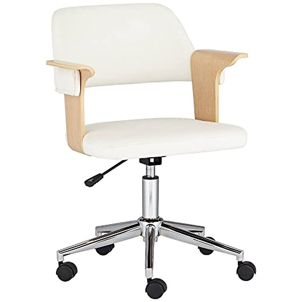 Studio 55D Milano White and Natural Wood Modern Adjustable Swivel Office Chair