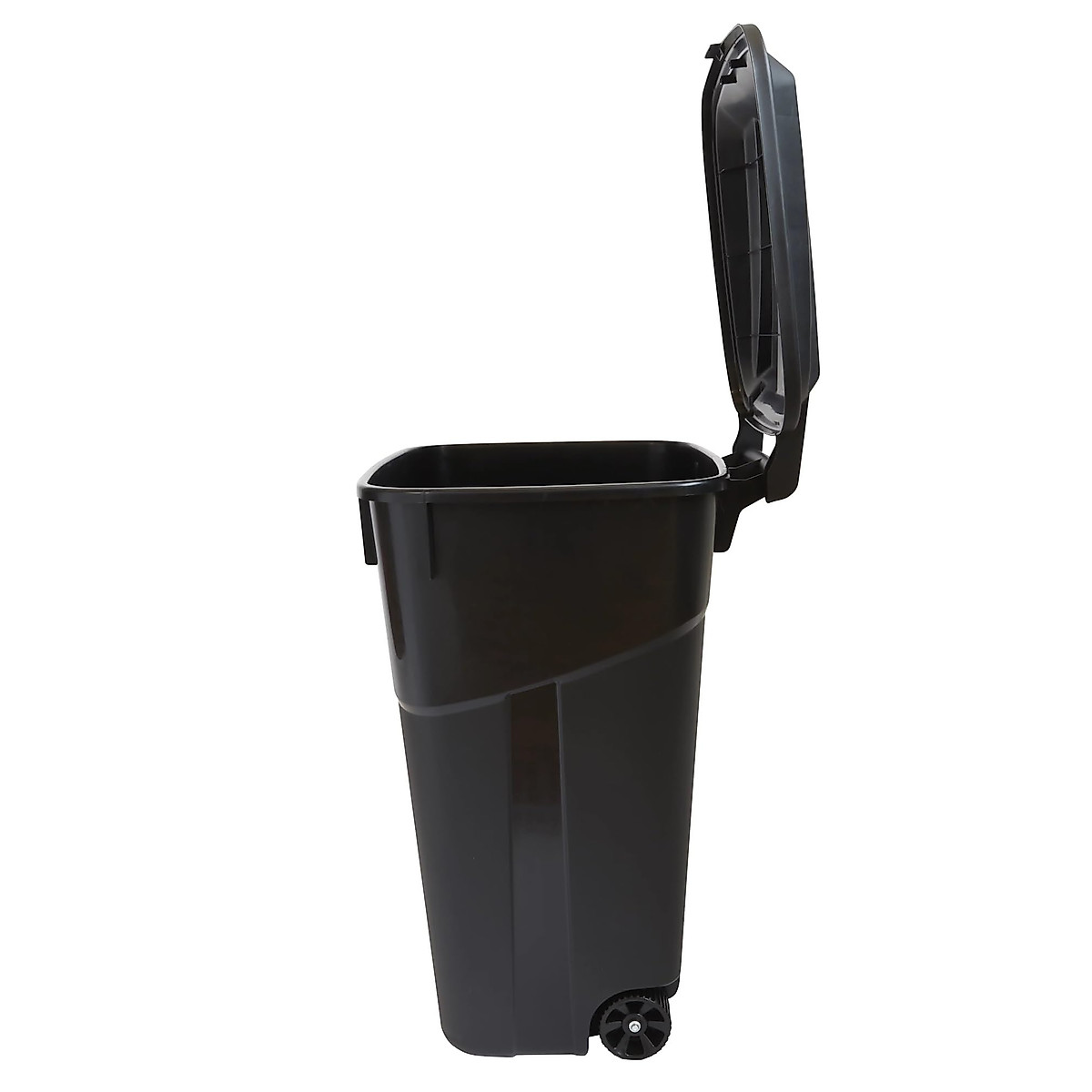 DAMEINV 32 Gallon Wheeled Heavy Duty Plastic Garbage Can, Attached Lid, Black