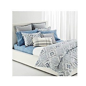 Lauren Ralph Lauren Austen Diamond Graphic Blue Grey Full Queen 3 pc Duvet Cover Set Shams (Queen (U.S. Standard))