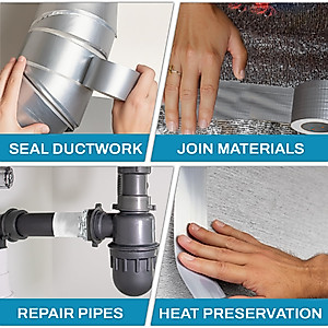 𝐏𝐫𝐢𝐦𝐞 𝐃𝐞𝐚𝐥: Aluminum 2" x 50 ft HVAC Weather Duct Tape, High Temp Waterproof Foil Tape for AC, Thick Fire Proof Cold Weather Metal Tape, Pipe Repair Heavy Duty Flex Duck Tape for Insulation