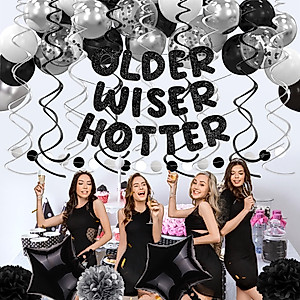 Black and White Birthday Decoration Black and Sliver Party Decorations Birthday Party Decorations for Men Women Banner Balloons Swirls Tissue Pompoms 16th 21st 30th 40th 50th 60th Birthday Supplies