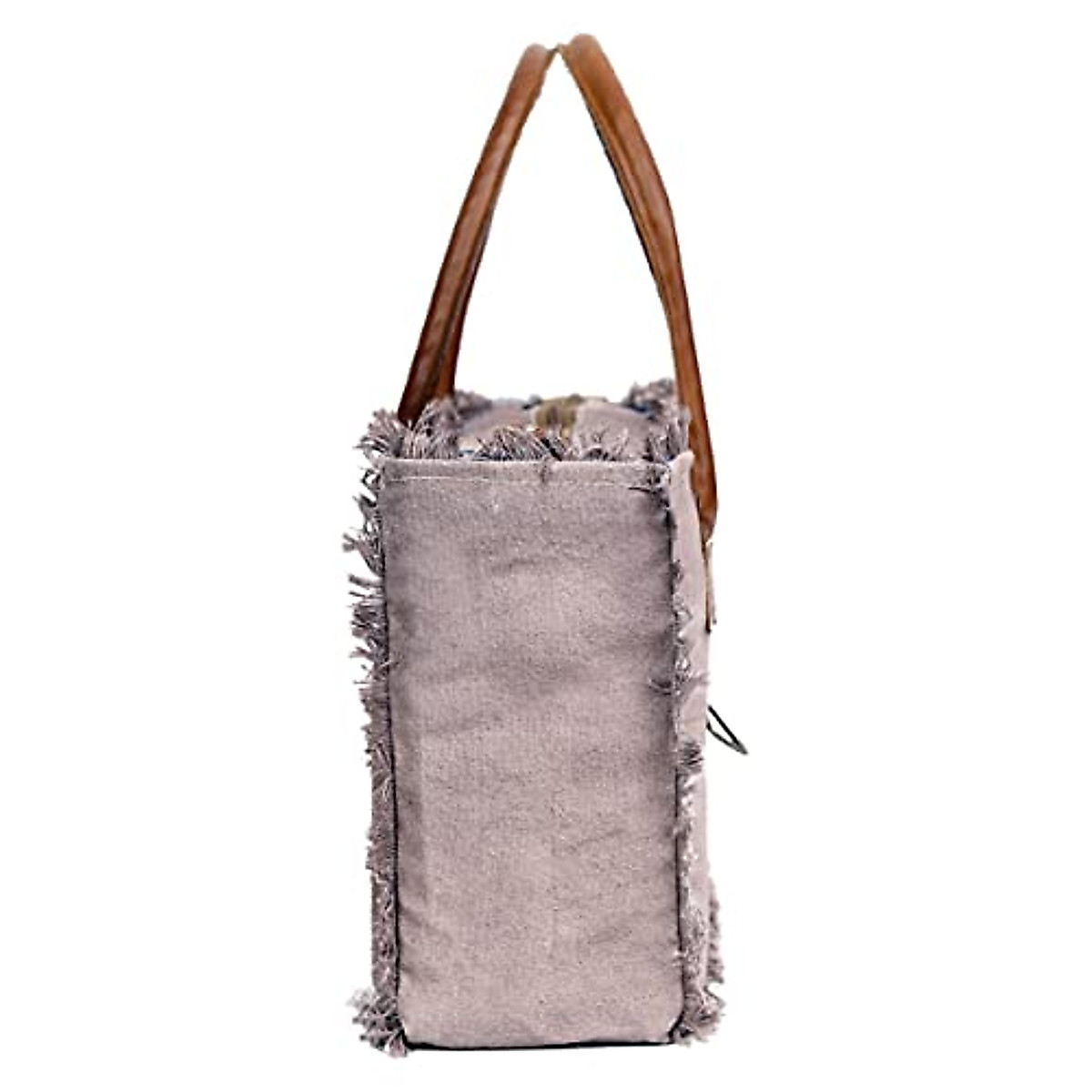 Ruzioon Upcycled Canvas Hand Bag, Upcycled Canvas & Cowhide Leather Tote Bag, Canvas Tote Bag for Women, Radiant Canvas Shoulder Bag