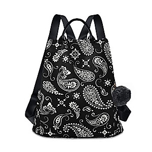 ALAZA Ornament Paisley Bandana Print Black Backpack Purse for Women Anti Theft Fashion Back Pack Shoulder Bag