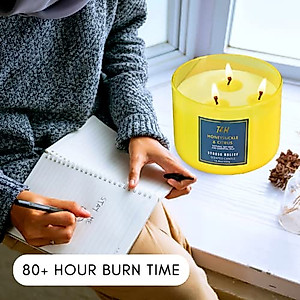 Large 3 Wick Scented Candle - Honeysuckle Citrus Stress Relief Aromatherapy Candle with Grapefruit, Mint & Rose - 15.8 oz Natural Soy Candles for Men and Women - Scented Spring Candles for Home