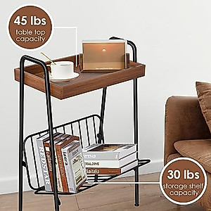 graffitimaster Small Side Table for Living Room Bedroom, Wood End Table for Small Spaces with Storage Magazine Holder, 2-Tier Storage Nightstand Bedside Table Rustic Snack Table Bed Side Table
