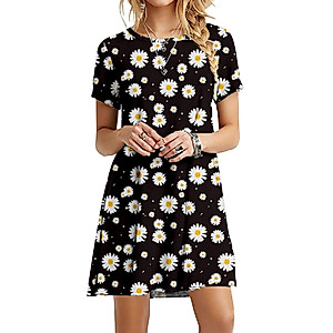 Bblulu Women's Short Sleeve T Shirt Dress Summer Floral Print Loose Casual Tunic Swing Dress Mini Pleated Beach Dresses