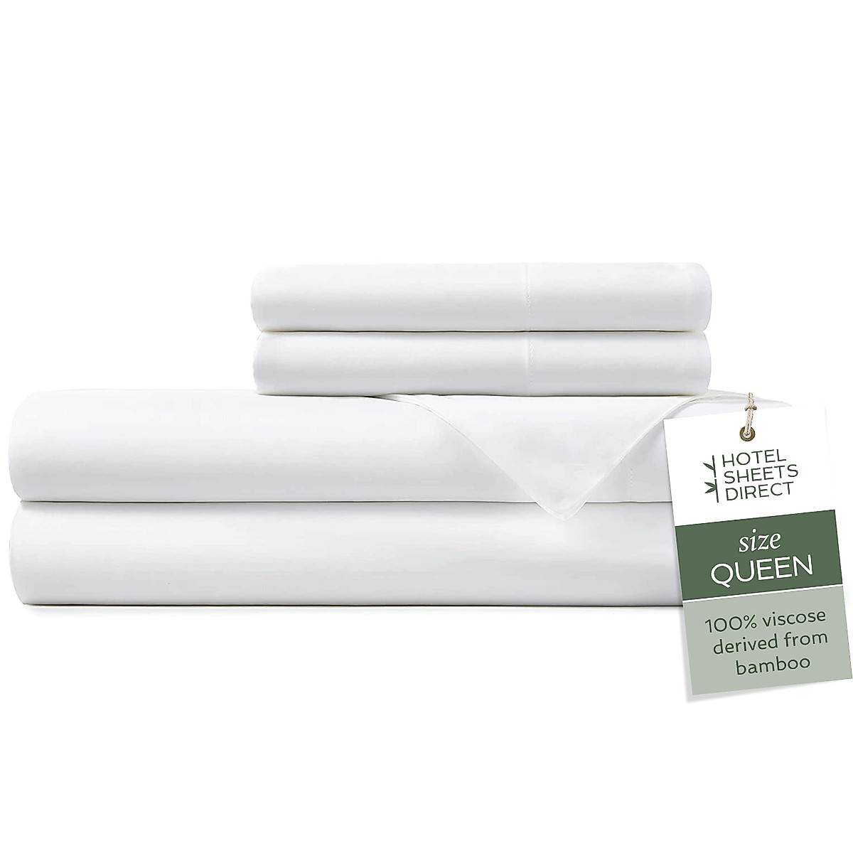 Hotel Sheets Direct 100% Bamboo Sheets - Queen Size Sheet and Pillowcase Set - Cooling, 4-Piece Bedding Sets - White