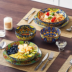 vancasso Pasta Bowls, 42 oz Ceramic Salad Bowls of 4,Large Corlorful Serving Bowls for Kitchen, Dishwasher & Microwave Safe Soup Bowls, Pasta Plates