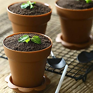 Housoutil Dessert Cups 20pcs Mini Dessert Cup, Plastic Flowerpot Cake Cups with Dome Lid, Bottom Tray and Shovel Spoon, Small Flower Pot Ice Cream Cups for Pudding Mousse DIY Baking Flower Pot Cupcake