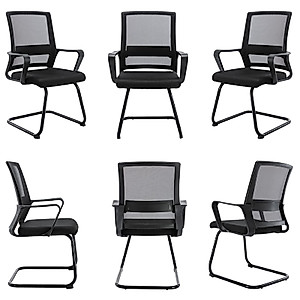 10 Pack Office Guest Chairs & Reception Chairs, Set of 10 Heavy Duty Mesh Fabric Waiting Room Chairs Meeting Room Guest Chairs with Sled Base, Black