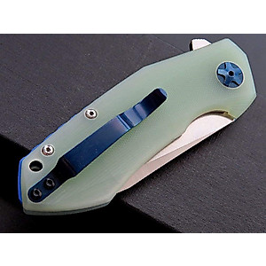 Eafengrow 0456 Folding Knife G10 Handle D2 Blade Ball Bearing Flipper Hunting Knife Pocket Camping Survival Outdoor Knife (Jade)