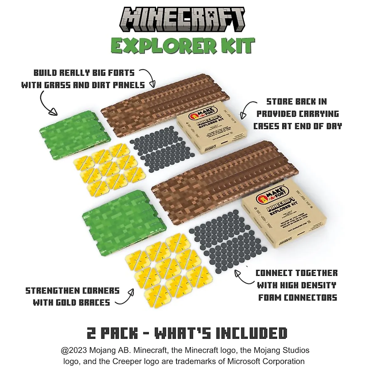 Minecraft Explorer Kit - Build Minecraft in The Real World - Endless Play for Ages 8 and Up - Build Forts, Mazes, Tunnels, and More - Durable, Reusable, and Made in USA (2 Pack)