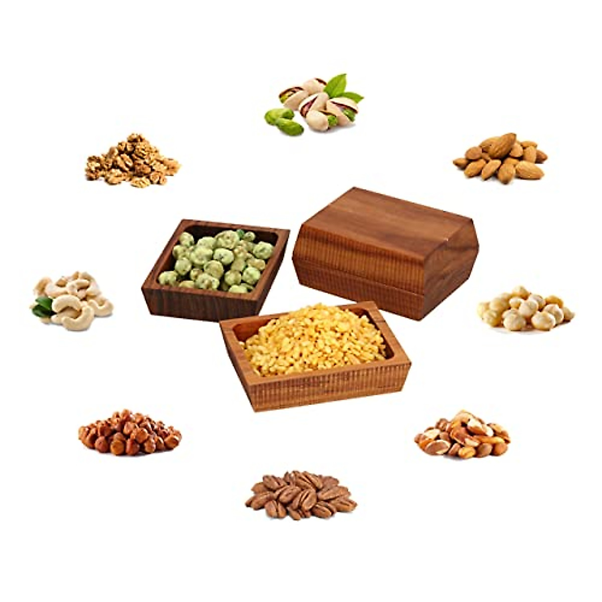 MAKOLO Wooden Soy Sauce Dish Small Dipping Bowls Kitchen Prep Wood Cup for Dip, Condiment, Seasoning, Nuts, Candy, Appetizers, Decoration, Set of 4