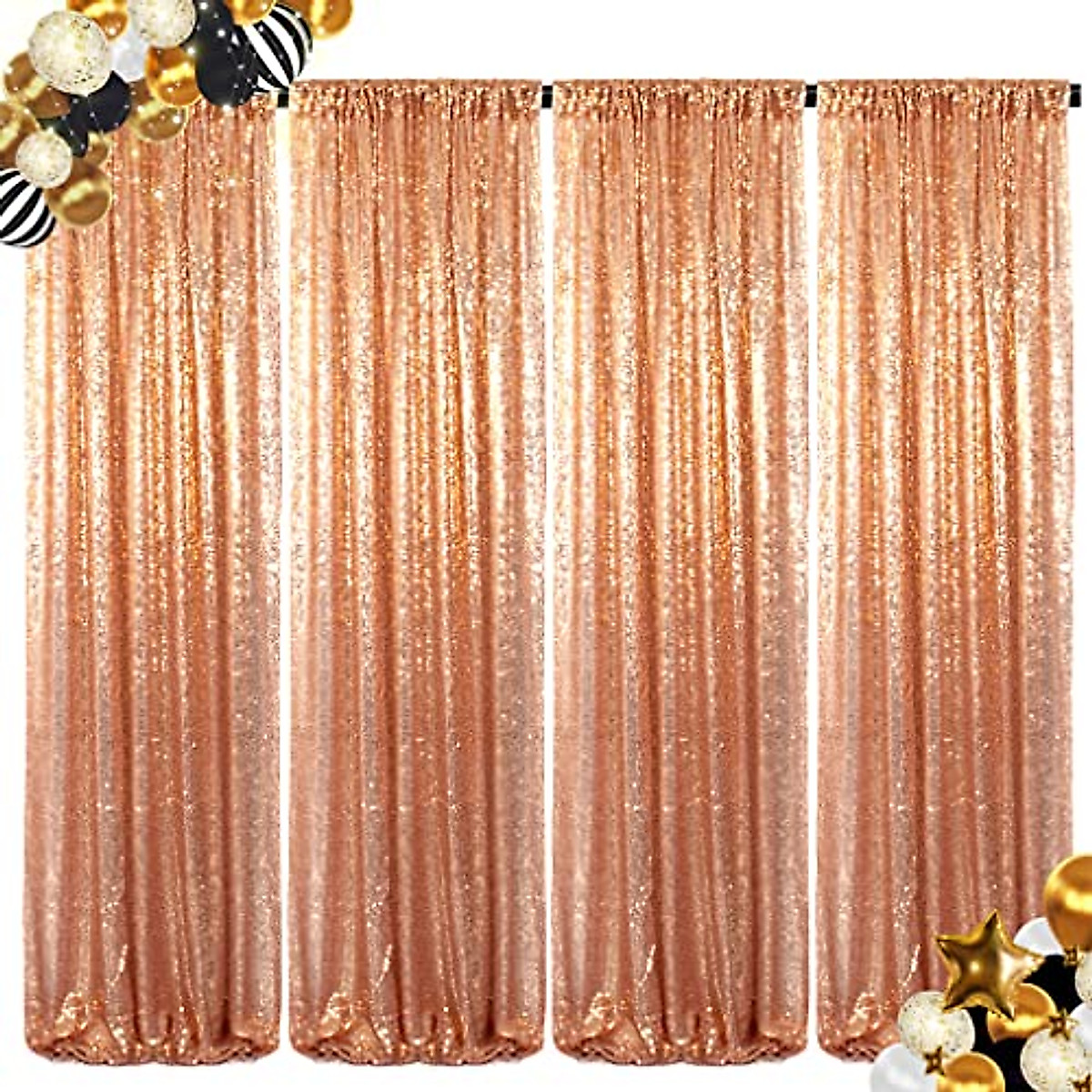 Shinybeauty Sequin Backdrop Curtains 4 Panels Rose Gold 2FTx8FT Sequin Fabric Photo Backdrop Curtains Rose Gold Backdrop Rose Gold Glitter Curtains for Party Baby Shower Backdrop Backgrounds