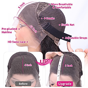 Iris Queen 13x4 HD Straight Lace Front Wigs Human Hair Pre Plucked 12A 180 Density Transparent Lace Frontal Human Hair Wigs for Black Women with Baby Hair Natural Black Color (20 inch)