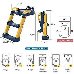 HAHONIA Potty Training Seat for Toddlers, Foldable Potty Training Toilet with Step Stool Ladder, Toddler Potty Seat with Upgraded Height-adjustable Wide Step & Soft Cushion Splash Guard Blue