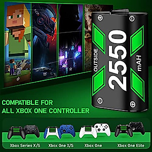 Rechargeable Xbox One Controller Battery Pack Charger with 4 x2550mAh Max Capacity for Xbox Series X Battery, Xbox One Charging Accessories Kit for Xbox One Series X/S/Xbox One/X/S/Elite Controllers