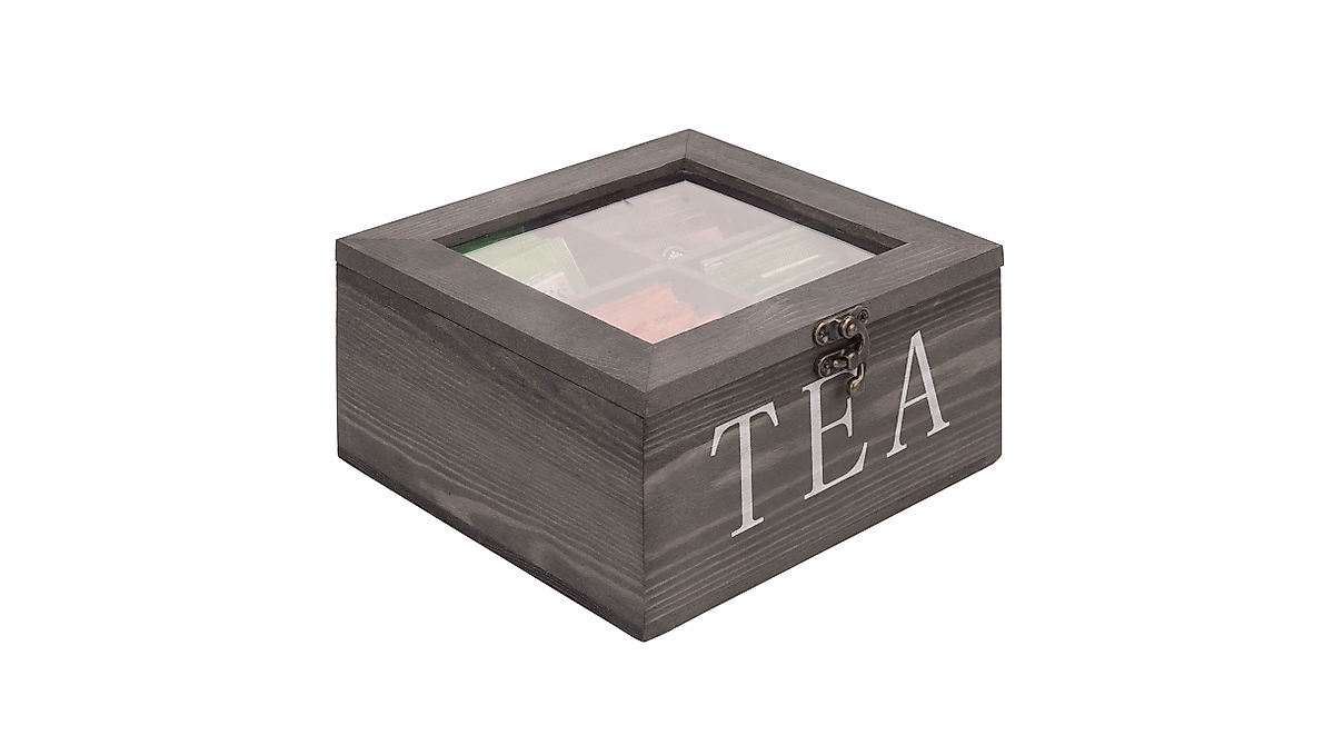 MyGift Rustic Gray Solid Wood Tea Box Organizer with 4 Compartments ...