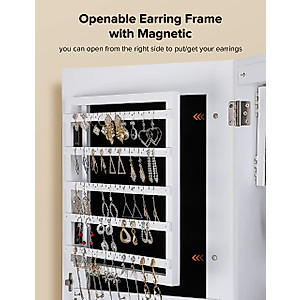 Nicetree 8 LEDs Standing Jewelry Mirror Cabinet, Full Length Mirror and Jewelry Storage All in One, Superior Storage Capacity Jewelry Armoire Stand Up Mirror (White)