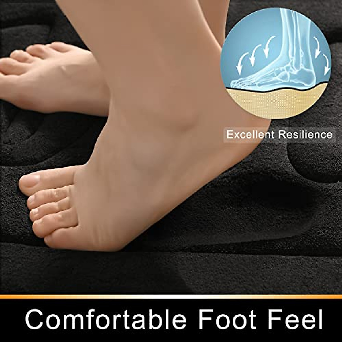 Memory Foam Bath Mat Black Bath Mats for Bathroom Non Slip Floor Rugs, Super Absorbent Bathmat Quick Dry, Machine Washable Bathroom Rug, Ultra Soft Coral Velvet Carpet for Shower,Tub 16"x24"