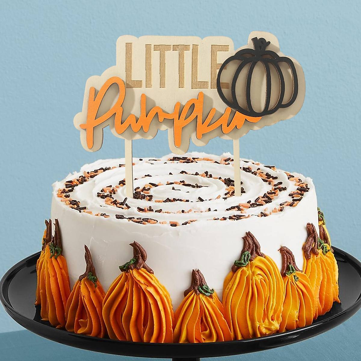 BOOMPA Little Pumpkin Wooden Cake Topper for Halloween - Wooden Cake Topper for Pumpkin Theme Party - Eco-Friendly Wooden Pumpkin Cake Topper - Fall Harvest Little Pumpkin Cake Topper