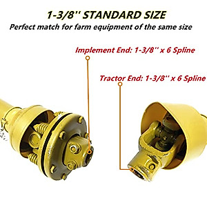 POWER PRODUCTS 3-Point Tiller Slip Clutch PTO Shaft for Rural King Country Way Sigma Rotary Tiller for ASC Rotary Tiller 77709 77710 77711 1-3/8×6 QR 1-3/8 RND 6 Spline Both Ends 32″-40″ Inch Long
