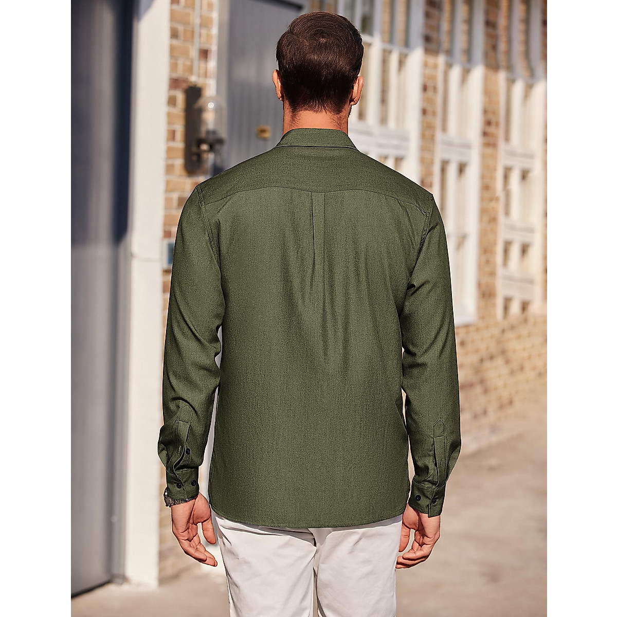 COOFANDY Mens Casual Dress Shirts Slim Fit Button Down Shirt with Two Chest Pockets Army Green