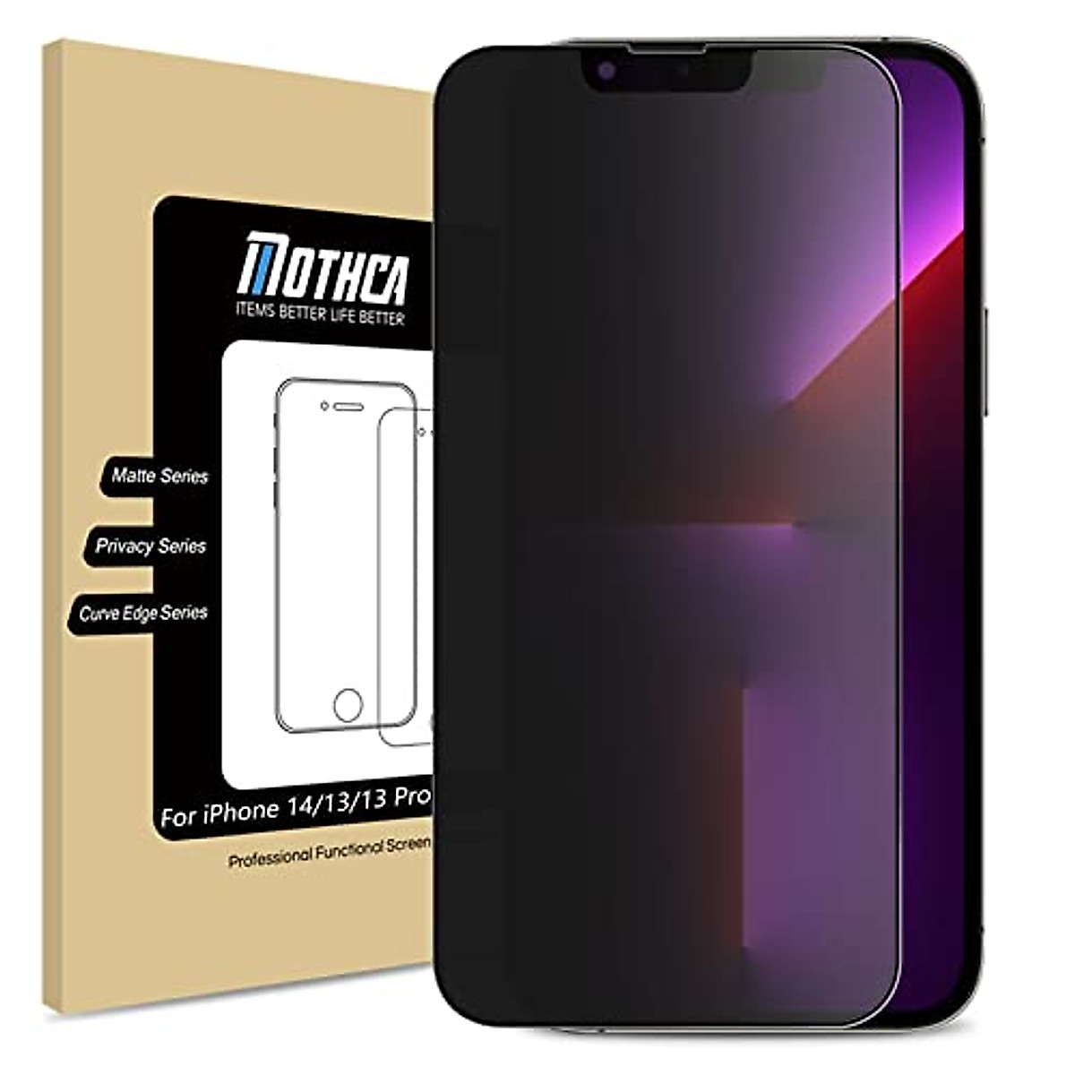 Mothca for iPhone 14/iPhone 13/13 Pro (6.1-inch) Matte Privacy Screen Protector [NOT for iPhone 14 Pro] with Alignment Sticker, Full Coverage Anti-Spy Anti-Glare Anti-Fingerprint Tempered Glass Film