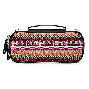 Pakistani Truck Art Seamless Pattern PU Leather Pen Pencil Bag Organizer Portable Makeup Carry Case Storage Handbag