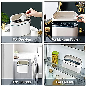 Benshukam Mini Trash Can with Lid, Mini Waste Basket for Desktop, Small Office Countertop Garbage Can, Mountable Tiny Wastebasket for RV, Dorm, Freezer, Laundry and More (Blue)