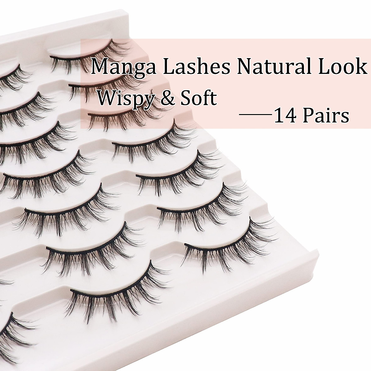 Losha Manga Lashes Fluffy Faux Mink Lashes 14 Pairs Natural False Lashes Pack Wispy Short Anime Lashes Look Like Individual Clusters (3D1009)