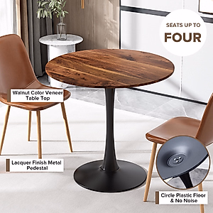 Ufurpie Round Dining Table for 2-4 People, 31.5" Kitchen Dining Table with Walnut Tabletop and Pedestal Base, Mid-Century Tulip Table for Small Space Home Office Living Room Kitchen Leisure, Walnut