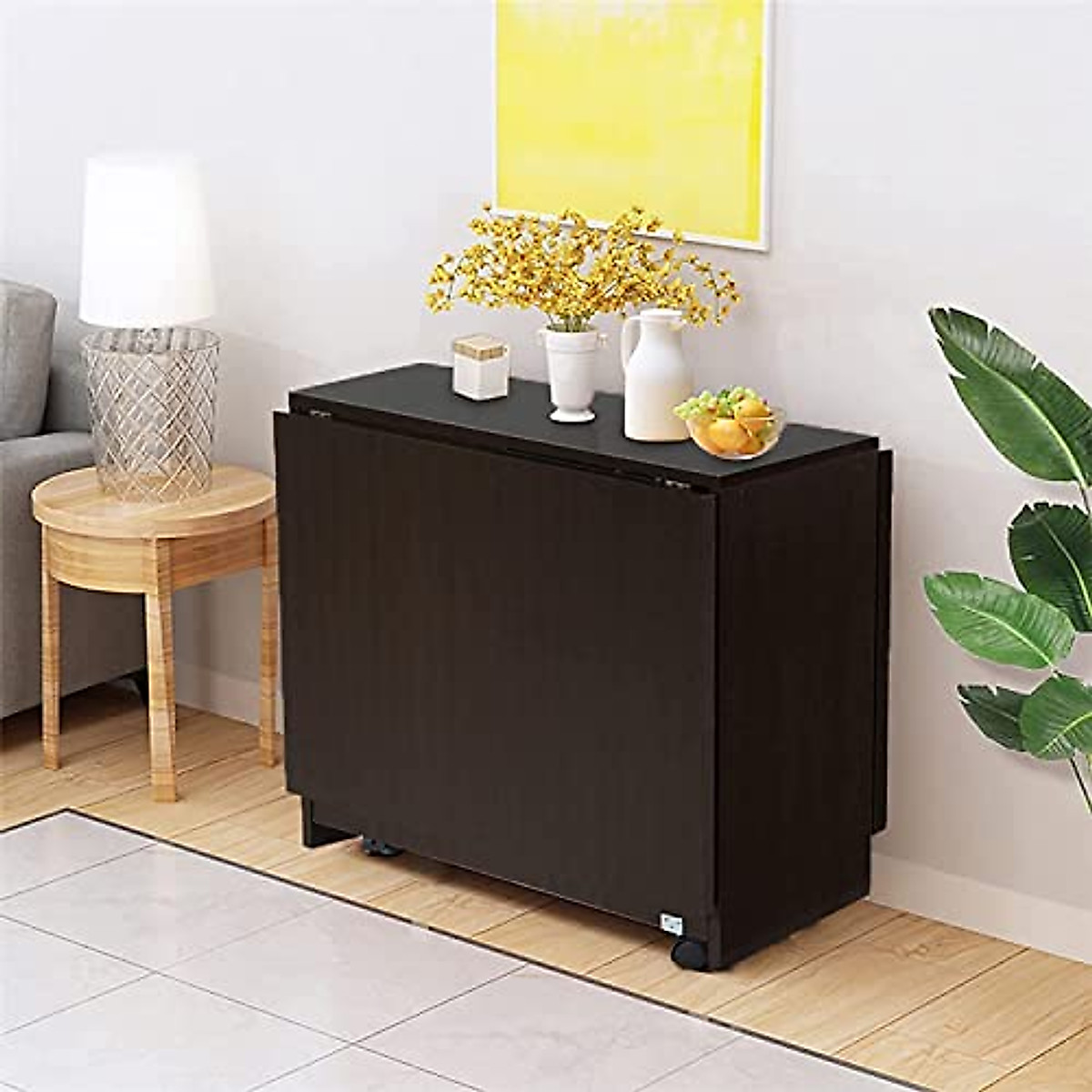 DINAZA Folding Dining Table Drop Leaf Table for Small Spaces with 2 Tier Storage Racks Multifunction Space Saving Table Extension Dinner Table for Kitchen Bedroom