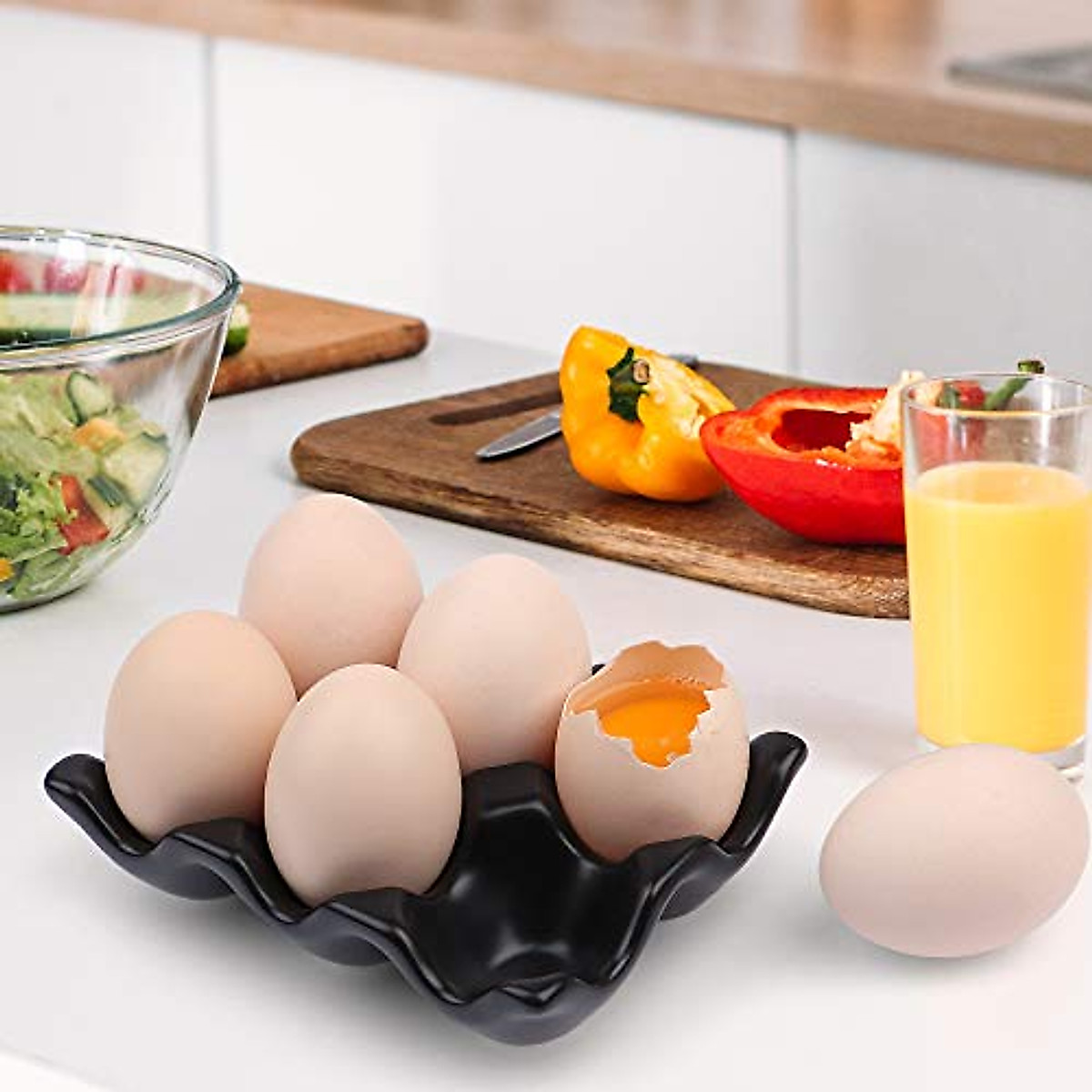 AbbyCindy 6 Cups Egg Tray Serveware, Eggs Dispenser, Egg Holder Set Kitchen Restaurant Fridge Storage Decorative Accessory (White,2 pack)